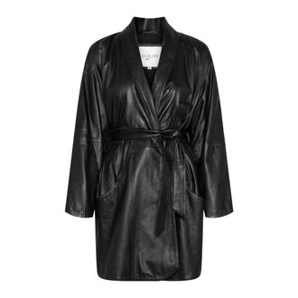 Envelope 1976 Oversized Leder Mantel mit Saddle &Auml;rmeln - - Coats - Damen - Schwarzk - L