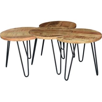 M&S Collection Lot de 4 tables basses rondes 50x40 cm en manguier et m&eacute;tal