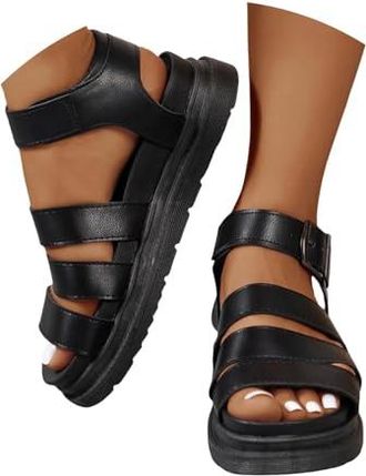 Generic Sandales d&eacute;t&eacute; tendance &agrave; plateforme pour femme - Bout ouvert - Sangle de cheville - Sandales &agrave; talons moyens - Sandales d&eacute;t&eacute; tendance pour la marche -