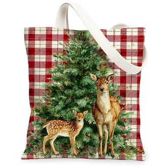 Generic Sacs fourre-tout en toile de cerf, sacs à provisions réutilisables, motif animaux sauvages rustiques, design de vacances confortables, légers et lavab