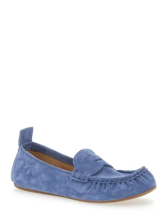 Acne Studios Womens Loafers, Blue Suede Calf Leather