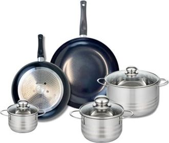 Fackelmann ELO 9732850 Batterie de cuisine 5 pi&egrave;ces, Ensemble de 2 Po&ecirc;les de cuisson 24 et 28 cm et 3 faitouts 12, 16 et 20 cm Elo Prima Brillant, inox, inductio
