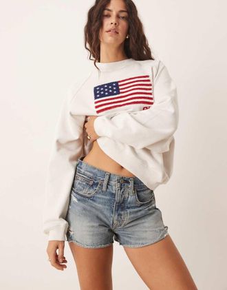 Polo Ralph Lauren Short en jean d&eacute;chir&eacute; - Bleu fonc&eacute; d&eacute;lav&eacute;