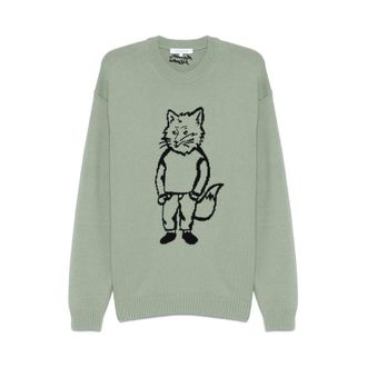 Maison Kitsun&eacute; Homme, Pulls, Vert, Taille: M Pull Col Rond Vert Menthe