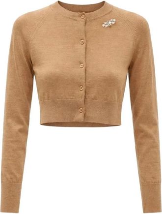 Simone Rocha Femme, Pulls, Beige, Taille: 38 FR Gilet Court en M&eacute;rinos et Soie avec Broderies