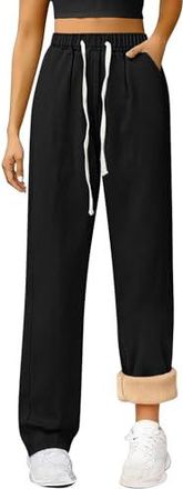 Generic Jean dhiver doubl&eacute; en polaire pour femme - Coupe droite - Jambe large - Int&eacute;rieur Sherpa - Chaud - Avec poches - &Eacute;lastique - Taille haute - Pantalon a