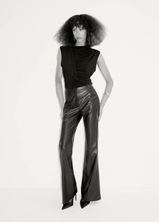 Mango Pantalon flare cuir synth&eacute;tique noir - Femme - 34 - MANGO