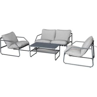 Habitat et Jardin Salon de jardin en m&eacute;tal avec coussins Sora - 4 places - Gris