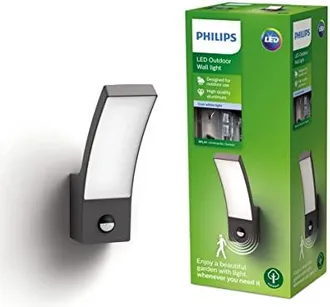 Philips Outdoor Splay LED Wandleuchte inkl. Sensor, 12W, Anthrazit, kaltweißes Licht 4.000K, IP44 Schutzklasse, integriertes Leuchtmittel