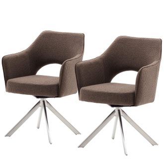 Loftscape home24 Drehbarer Armlehnenstuhl Tursin 2er-Set 64 x 85 x 61cm Braun/Latte Macchiato Edelstahl