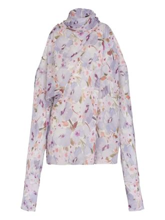 Balmain Bluse mit Blumen-Print - Violett