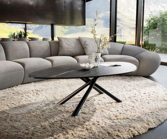 DELIFE Couchtisch Edge Organisch 140x76 cm Keramik Laminam Noir Desir Braun Sarity Metall Schwarz, Couchtische