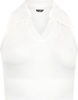 Plein Sport Femme, Tops, Blanc, Taille: 42 FR Polo Neck Cropped Top