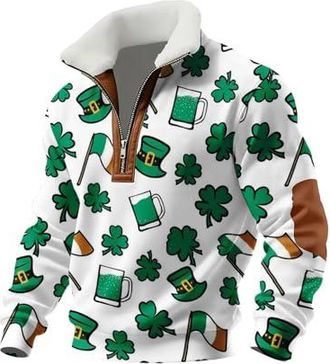 Generic Pull &agrave; fermeture &eacute;clair pour homme avec col montant et col montant - Imprim&eacute; tr&egrave;fle amusant - Pull &agrave; manches longues - V&ecirc;tements de printemps - Tenue 