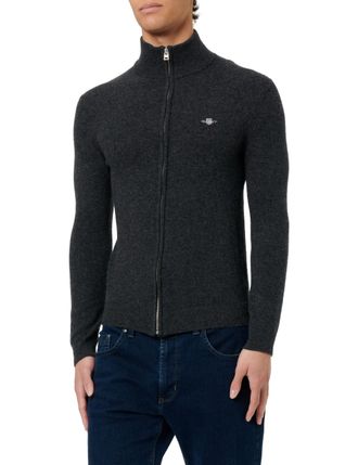 GANT Herren Extrafine Lambswool Zip Cardigan Strickjacke, Dark Grey Melange, XXL