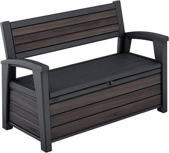 Keter Signature Gartenbank 130x60x85 cm, wetterfeste Aufbewahrungsbank mit 227 Liter Stauraum, Holzdesign Rosewood, 2-Sitzer Sitzgelegenheit, Palisander