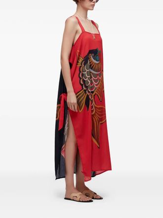 Osklen robe longue Pareo Peixe à imprimé animalier - Rouge
