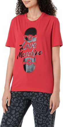 Love Moschino Damen Regular Fit Short Sleeves with Shiny Skateboard Print T Shirt, Rot, 46 EU