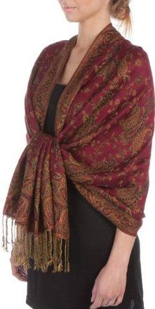 Sakkas 178cm x 71cm Double épaisseur Jacquard Cachemire Viscose Pashmina Châle/Echarpe/Etole - Burgandy