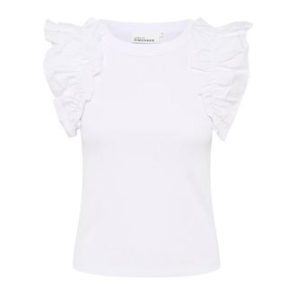 Karen by Simonsen Wei&szlig;e Tank Top mit R&uuml;schen&auml;rmeln - - Tops - Damen - Wei&szlig; - L