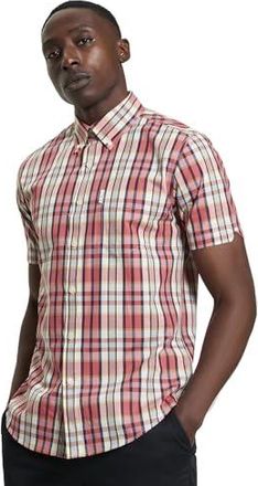 Ben Sherman Chemise à carreaux irréguliers pour homme, manches courtes, col boutonné, coupe mod, cerise, L