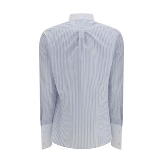 Tom Ford Striped Cotton with Contrast Bib Front Shirt - Blue