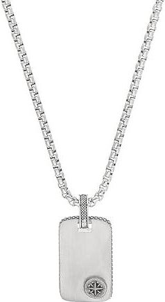 s.Oliver Chaîne avec pendentif Acier inoxydable Collier pour hommes, 55+5 cm, Argent, Boussole, Livré en boîte cadeau de bijoux, 2037997