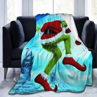 NA Christmas Grinch Flanell Fleece Decke, Warm Throw Leichte Decke Microfleece Ultra Soft Decke f&uuml;r Sofa Schlafzimmer