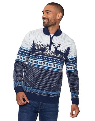 Noroze Herren Weihnachten Pullover Neuheit Faire Insel Jumper Grobstrick Pulli f&uuml;r Frauen Unisex (XXL, Hirsch Marine)