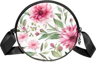 Generic Petit sac &agrave; bandouli&egrave;re circulaire pour femme, motif feuilles florales, sac &agrave; dos avec fermeture &eacute;clair, bretelles r&eacute;glables, sac &agrave; main rond d&eacute;contra
