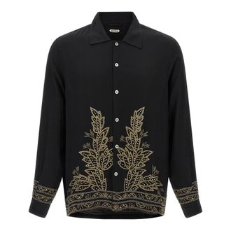 Bode Homme, Chemises, Noir, Taille: L Chemise en soie Époque perlée