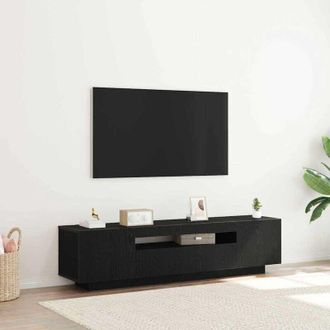 vidaXL Vidaxl - Meuble TV noir 160 x 35 x 40 cm en bois ding&eacute;nierie - Bandes LED int&eacute;gr&eacute;es pour ambiance moderne - Rangement optimis&eacute;