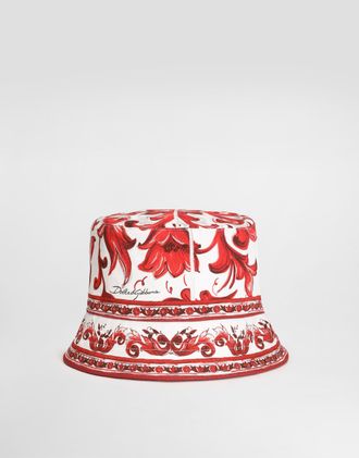Dolce & Gabbana Hut Aus Baumwoll-drill Mit Majolika-print - Mann H&uuml;te Und Handschuhe Mehrfarbig 59