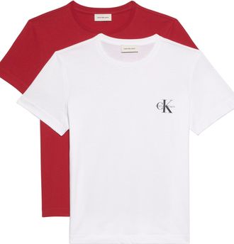 Calvin Klein Damen A-Logo Cn 2 Pack Tee Lv047C905G T-Shirts, RED (Adrenaline Rush/Brilliant White), XL