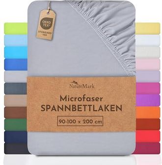 NatureMark Mikrofaser SPANNBETTLAKEN zum Sparpreis! viele Größen und Farben Markenware (90x200-100x200 cm, Silber grau)