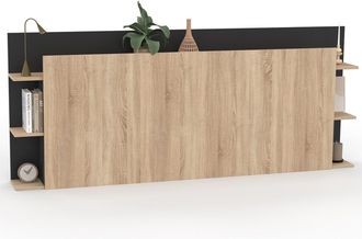 IDMarket Kopfteil mit Fu&szlig;, CIRI, f&uuml;r Betten mit 140 und 160 cm, mit Aufbewahrung, Holz und Schwarz