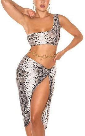 Koucla Animal Printed Jupe midi taille haute avec fente pour les jambes, Serpent, taille unique