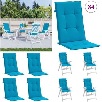 vidaXL Coussins de chaise de jardin &agrave; dossier haut lot de 4 bleu tissu - Coussin De Chaise - Coussin Exterieur - Coussin Jardin - Coussin Confortable