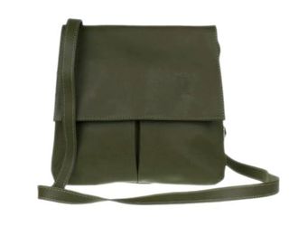 Girly HandBags Sac &agrave; bandouli&egrave;re double poche en cuir v&eacute;ritable italien, Olive fonc&eacute;, W 25, H 25, D 2 cm (W10, H 10, D 1 inches)