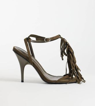 KAIIA exclusivit&eacute; escarpins &agrave; brides avec d&eacute;tail franges en daim synth&eacute;tique olive-Multi