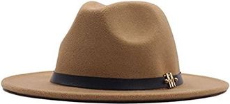 Generic 2026 Ceinture Chapeau Fedora Boucle Floppy Panama Laine Large Femmes Classique Casquettes de baseball, kaki, Taille unique