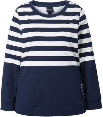 Ulla Popken Sweatshirt Sweatshirt Ringel Herzstickerei Rundhals Langarm