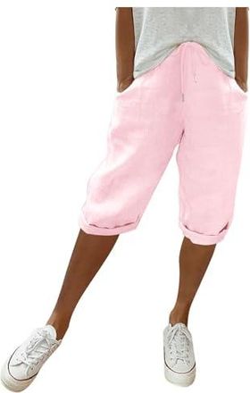 Generic Short Lin Coton Femme &Eacute;t&eacute; Chic Large Fluide Shorts et Bermudas Habill&eacute; Femmes Grande Taille &Eacute;lastique avec Poches Confortable Ample Mode Casual Sport 