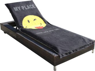 Brandsseller Gartenliegenbezug 75x200 cm - Frottee Schonbezug Handtuch-Auflage aus 100% Baumwolle - waschbar, rutschfest, Öko-Tex Standard 100 - Schwarz/Goodluck