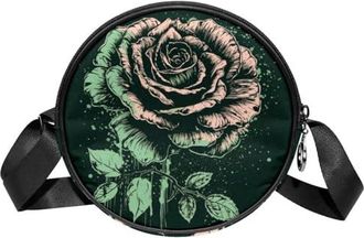 Generic Sac &agrave; bandouli&egrave;re Circle pour femme, petit sac &agrave; bandouli&egrave;re vert et noir, avec fermeture &eacute;clair, bretelles r&eacute;glables, sac &agrave; main rond d&eacute;contract&eacute; pou