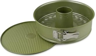Zenker 7453 Moule à manqué et à savarin, Moule à fond interchangeable à charnière, Moule rond vert éco-responsable anti-adhésif, ILAG, Cire de carnauba, 26 x
