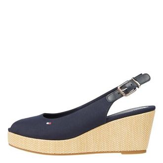 Tommy Hilfiger Sandales Compens&eacute;es Femme Iconic Elba Sling Back Talon Compens&eacute;, Bleu (Space Blue), 40