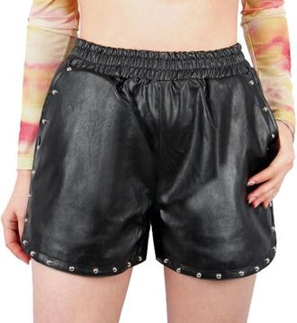 ORANDESIGNE Short en Cuir PU pour Femme Sexy Short Simili Cuir Taille Haute Décontracté Ete PU Bermuda Pantalons Court Streetwear Hotpants avec Poches M Noir L