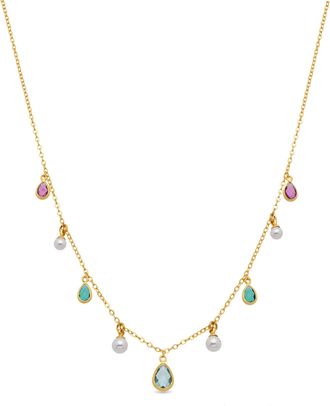 Luxenter Halskette aus Metalllegierung und wei&szlig;er Perle, abgeschlossen mit 18-karat-Ros&eacute;gold - Cainhtsi