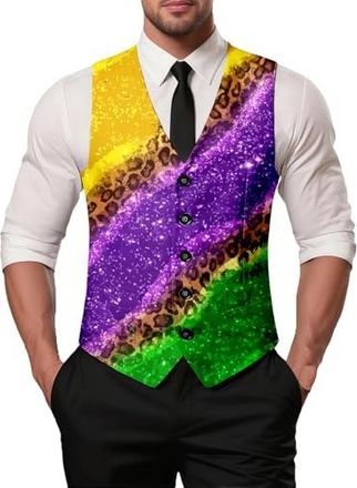 Generico Gilet pour homme Carnaval Costume color&eacute; avec imprim&eacute; masque Col en V Costume de carnaval Costume &agrave; th&egrave;me de Venise | pour sc&egrave;ne et d&eacute;fil&eacute;, Multicolor